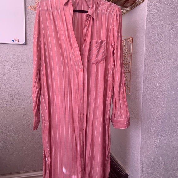 Express | Tops | Express Pink Pinstripe Collar Shirt Duster | Poshmark